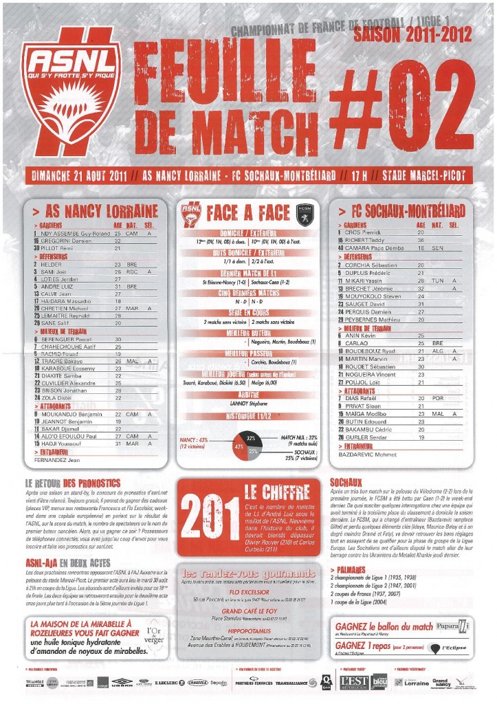Programmes ASNL – saison 2011/2012 | Socios Nancy